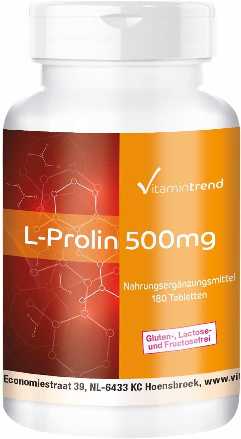 L-Prolin 500mg ! 3-MONATS-VORRAT ! 180 vegane Tabletten - hochdosierte ...