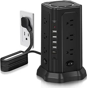 FANDBO Regleta Multicontacto Escritorio de Torre contra Sobretensión, 3M Extension Electrica ...