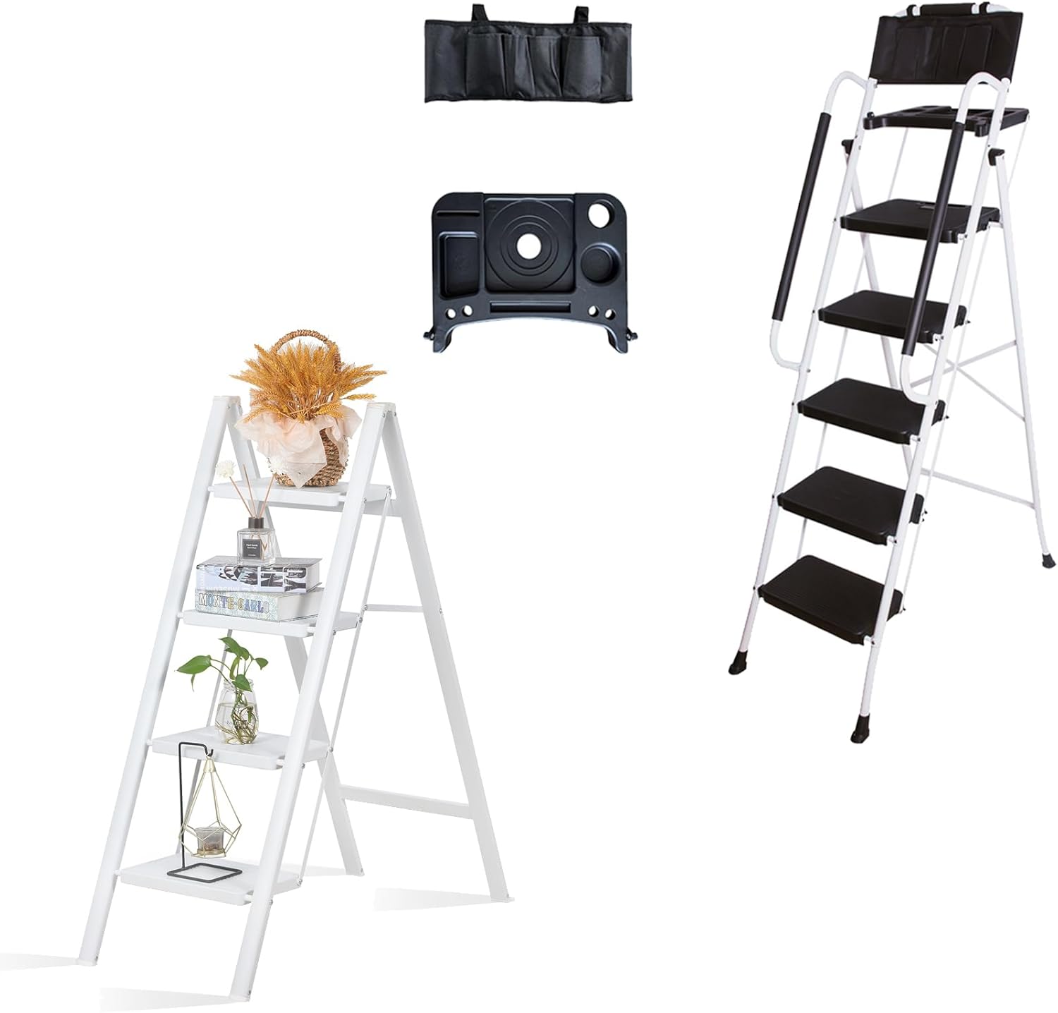 LEADALLWAY 5 Step Ladder with Handrails and Lightweight 4 Step Closet ...