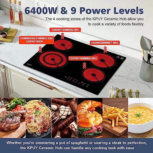 4 Burner Electric Cooktop(220-240V for Hard Wire) 6400W 24 Inch Built ...