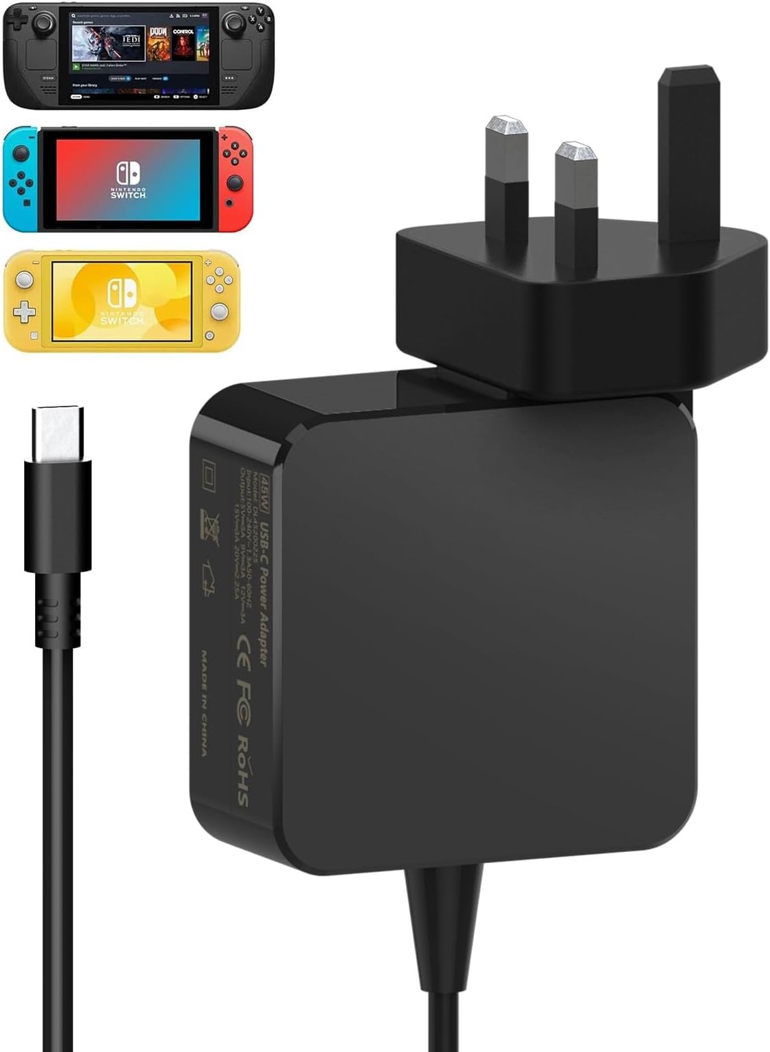 MJXYXCDH Charger for Switch/Steam Deck, 45W Fast Charging AC Adapter ...