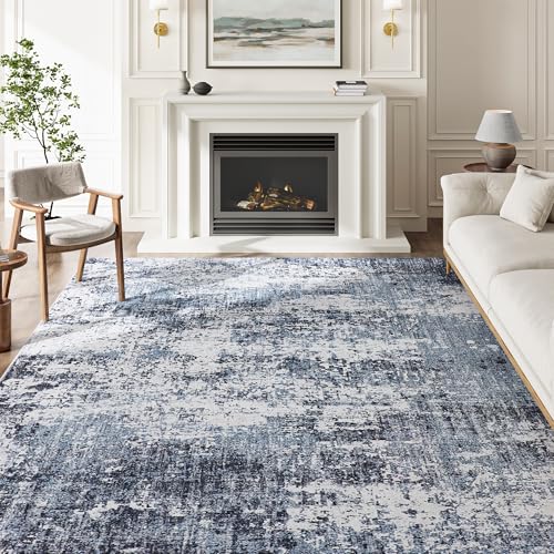 Amazon.com: PureCozy Modern Abstract Blue Rug 9x12 Machine Washable ...
