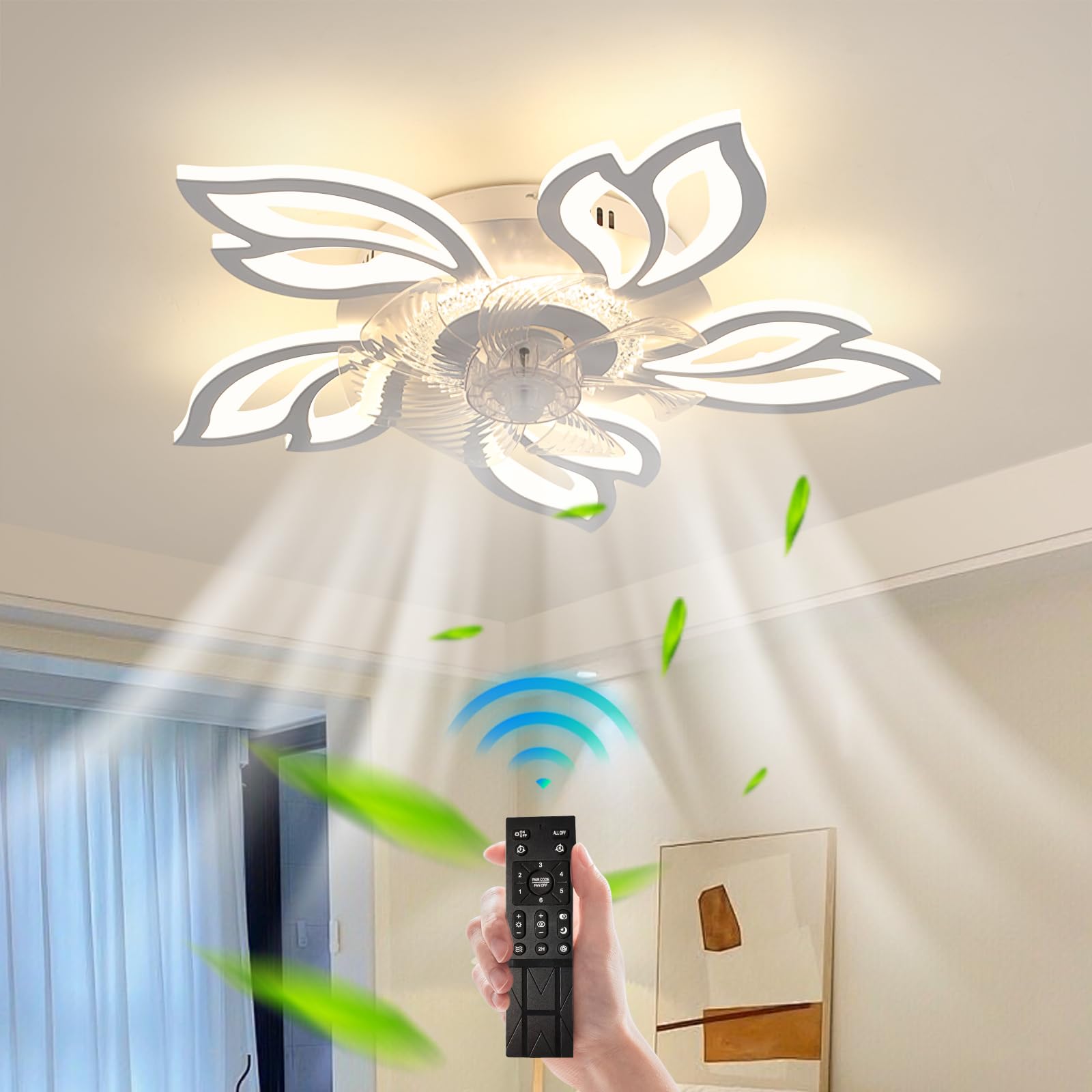 JIINOO Ceiling Fans with Lights and Remote, Modern White LED Acrylic ...