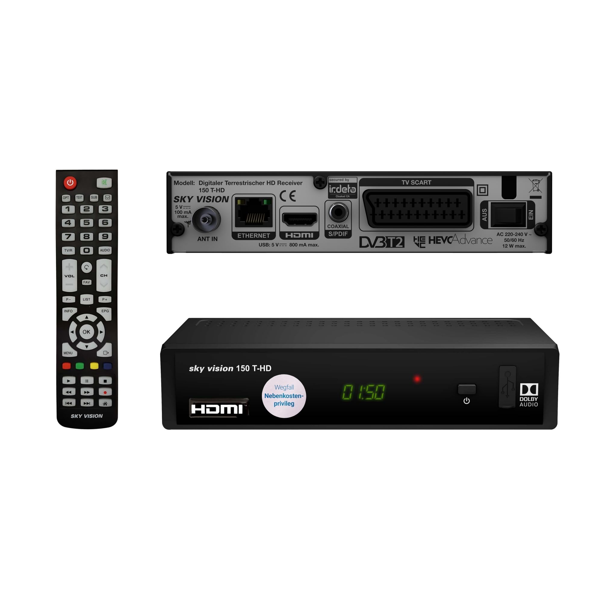 Sky vision 150 T-HD DVB-T2 Ricevitore, decoder digitale terrestre HD ...