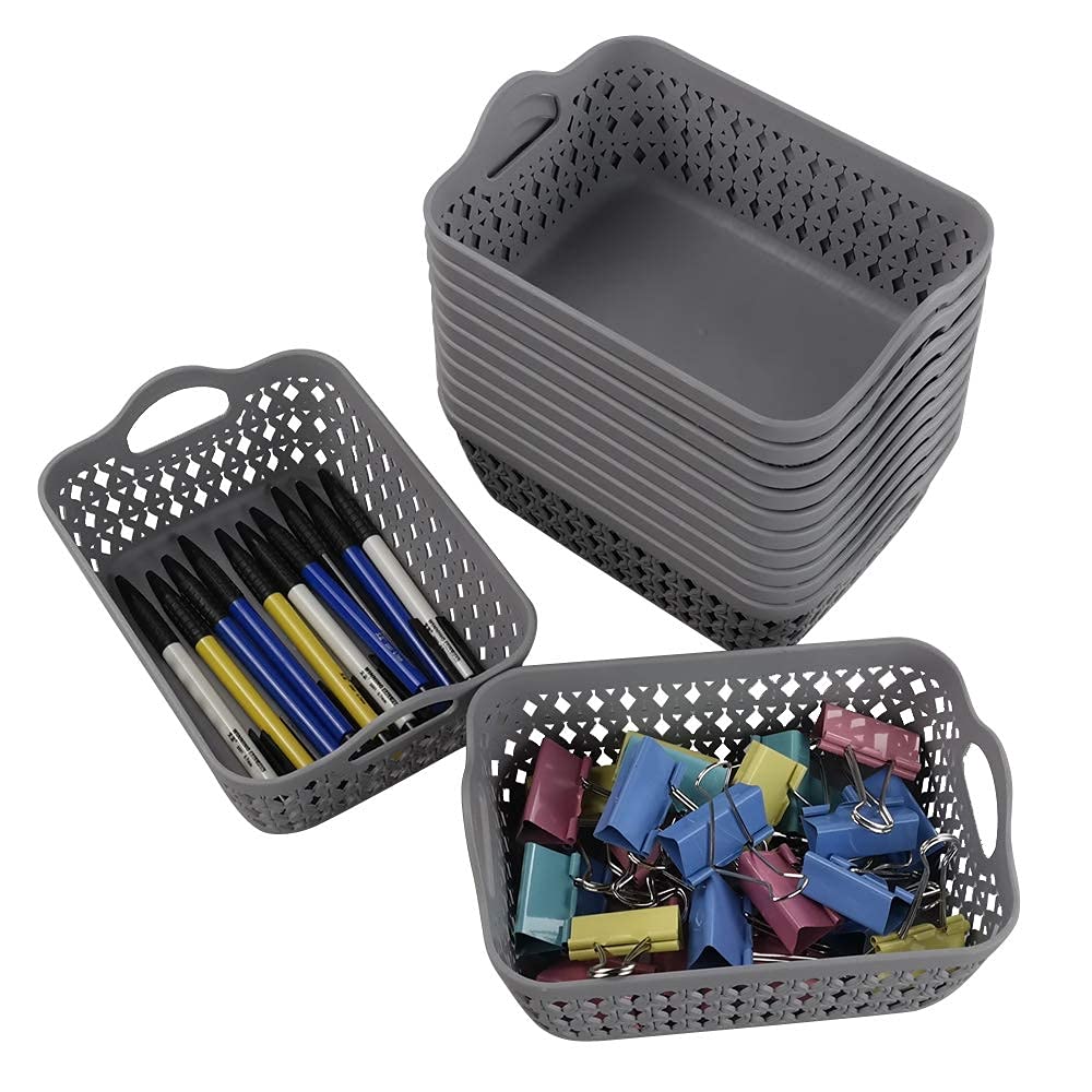 Snapklik.com : Kekow Gray Mini Plastic Storage Tray Basket
