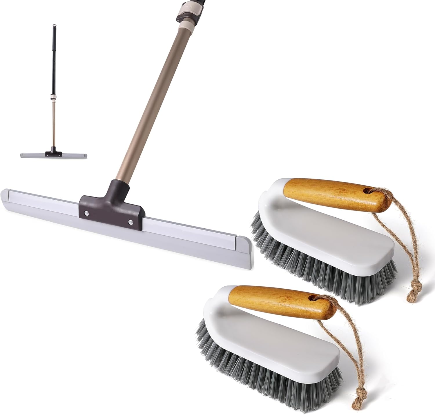 Amazon.com: Eyliden Floor Squeegee Scrubber and 2 Pack Heavy-Duty Stiff Bristles Cleaning Brush ...