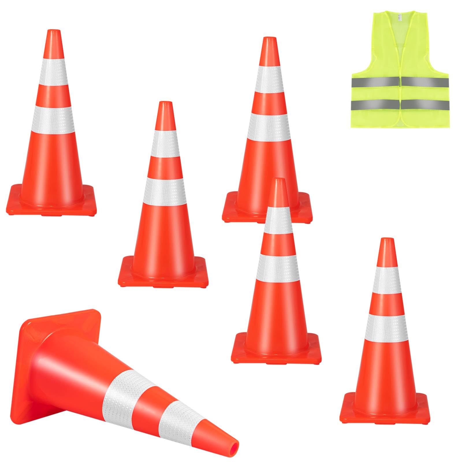 COSTWAY 6 Pack Traffic Cones, High Visibility Orange Road Safety Cones ...