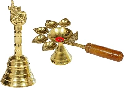 Buy FULLY Pure Brass Made Garuda Ganti with Panch Deepak for Temple ...