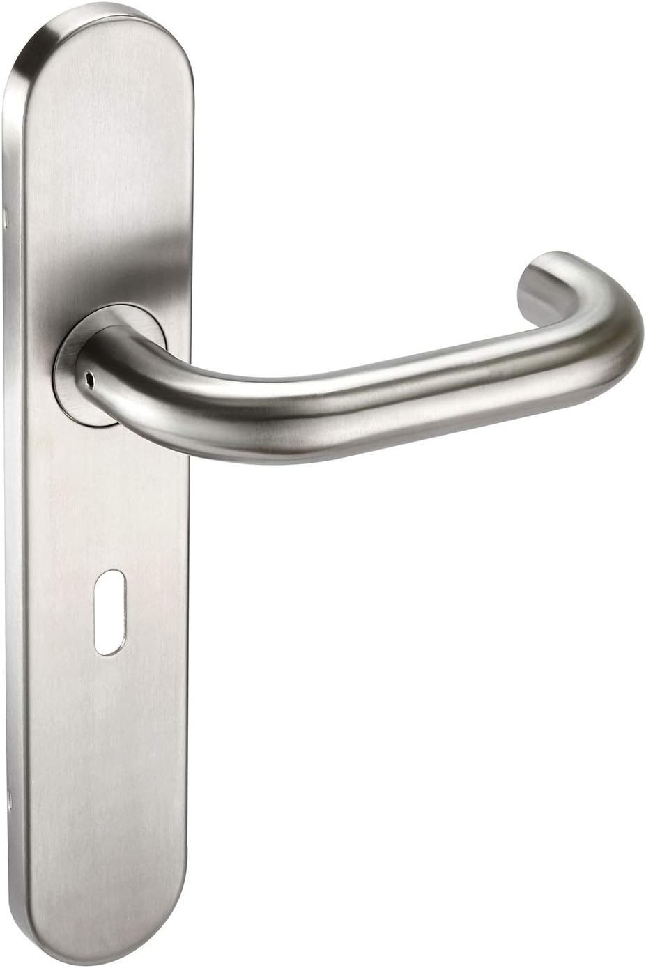 Satin Stainless-Steel Door Handles with Keyhole on Backplate : Amazon ...