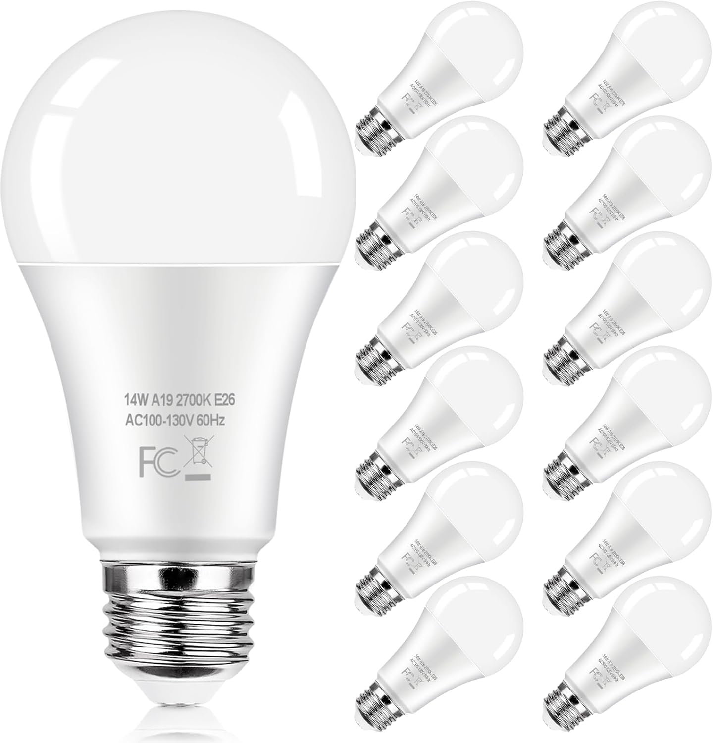 Kondras 12-Pack A19 LED Light Bulb 100 Watt Equivalent, 14W 1600LM Non ...