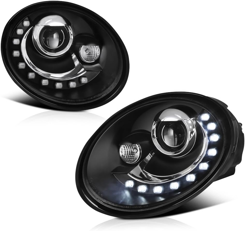 Amazon.com: For 2006-2010 VW Beetle LED Strip Black Projector Headlight ...