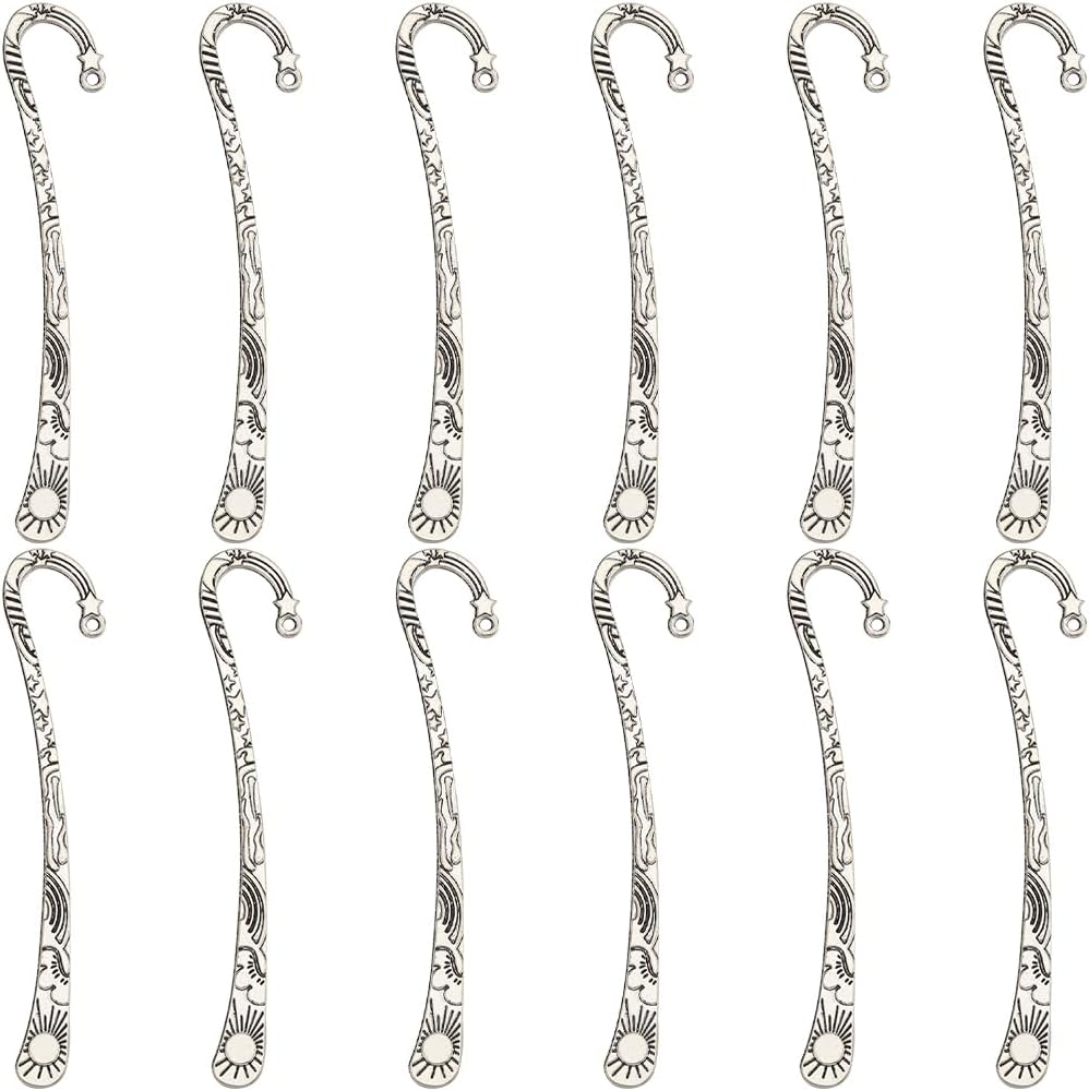 Amazon.com: SUNNYCLUE 1 Box 12Pcs Antique Silver Bookmarks Metal ...