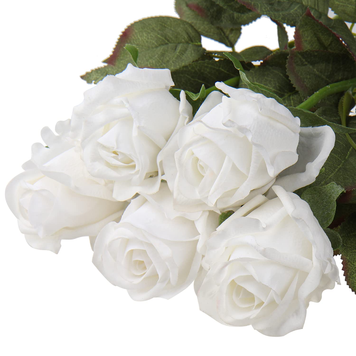 Artificial Realistic Roses White Flowers 24" Real Touch Silk Roses ...