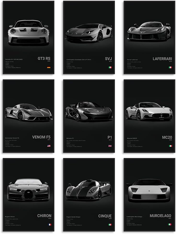 Amazon.com: InklingArt Super Car Poster Wall Art, Classics Supercar ...