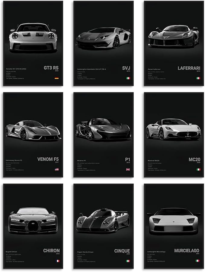 Amazon.com: InklingArt Super Car Poster Wall Art, Classics Supercar ...