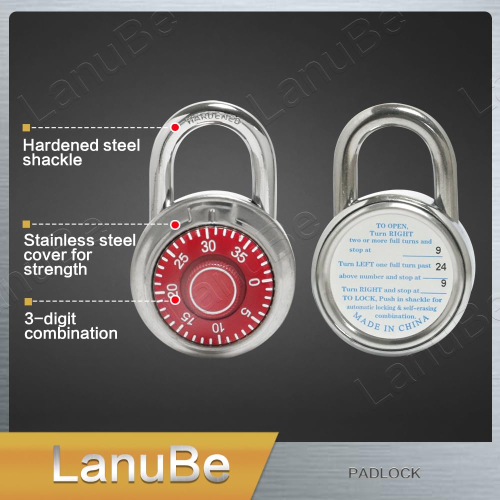 LanuBe Standard Dial Combination Lock, 2 in. Wide, with Different ...