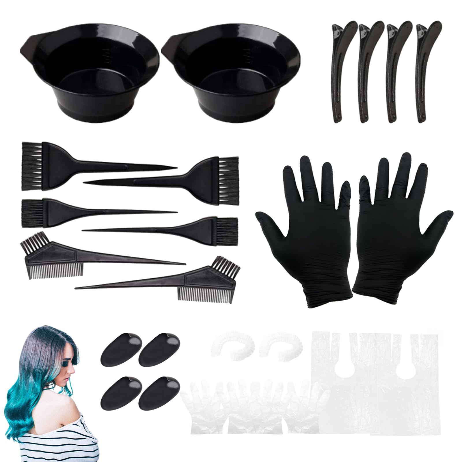 26 Pcs Plastic Hair Dye Kit, DIY Hair Colouring Tools with Bowl, Ear ...