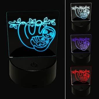Mother and Baby Sloth 3D Illusion LED Night Light Sign Nightstand Desk ...
