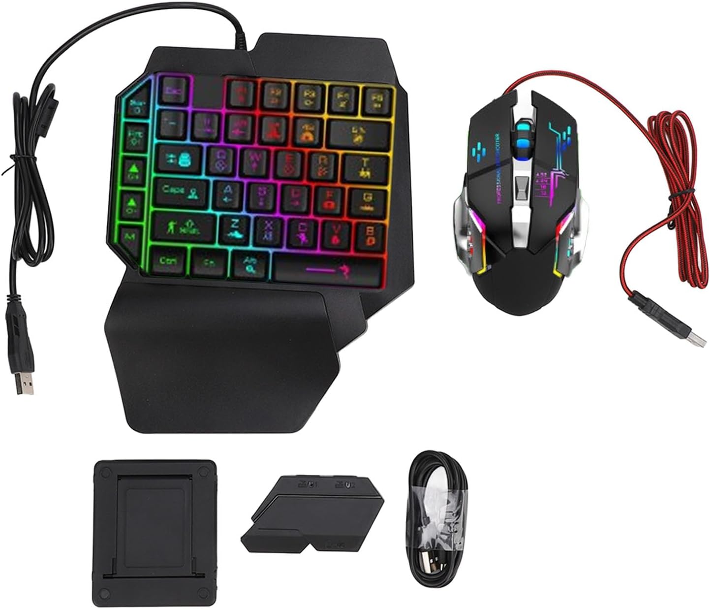 One Handed Gaming Keyboard and Mouse Combo, 4 in 1 Mobile Game Combo, Single Hand Mobile Game ...