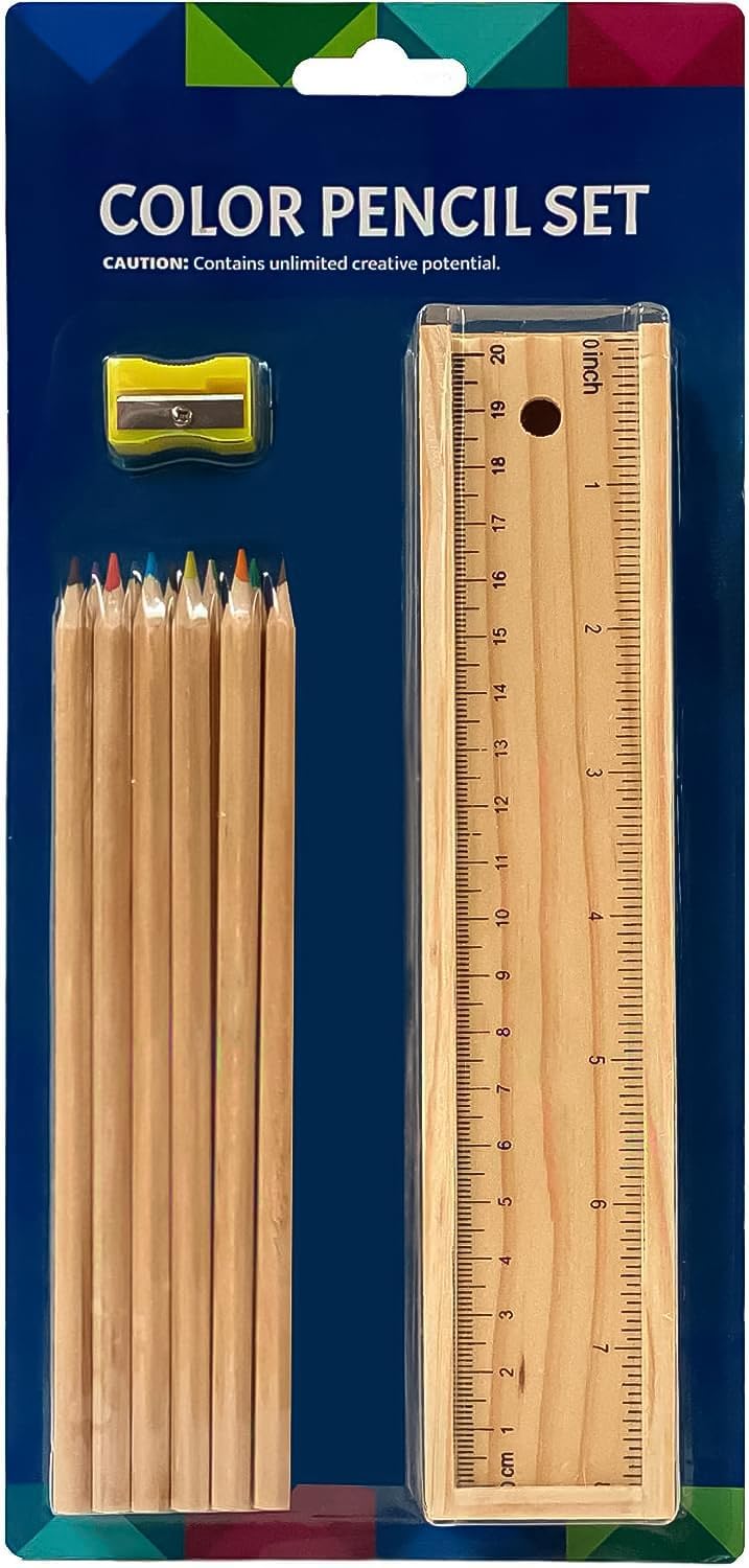 MeeTo Wooden Pencil Set Box with 12 Different Crayon Vibrant Colour ...