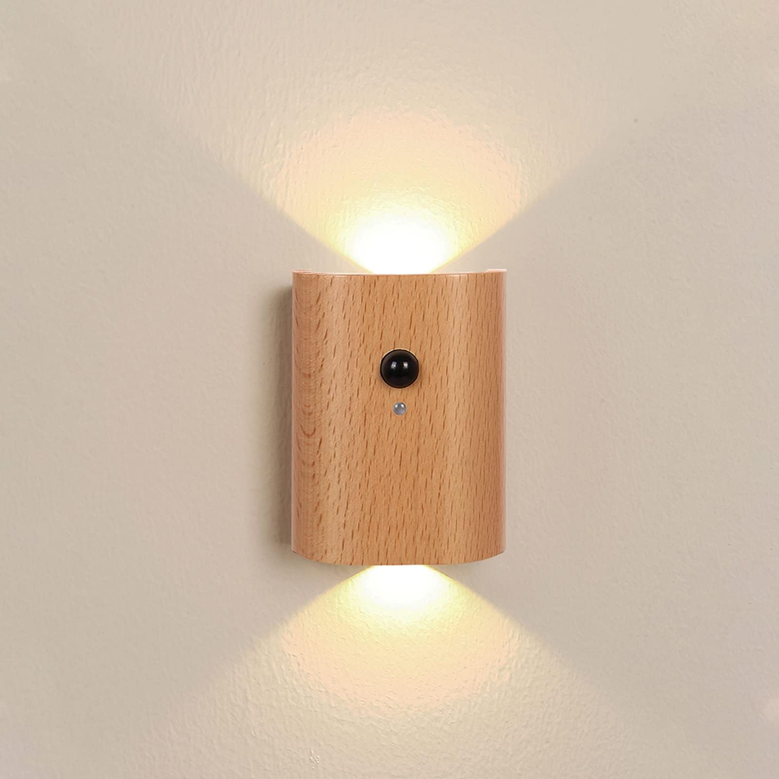 LANDGOO Wooden LED Step Lights Wall Lamp, 2700-3000K Motion Sensor ...