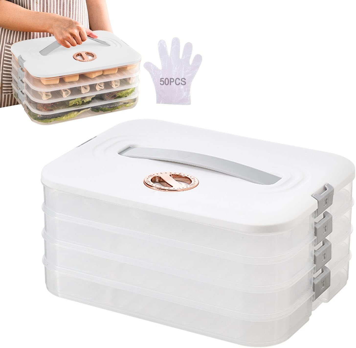 4 Tier Plastic Food Storage Box, Stacking Fridge Freezer Crisp Box ...