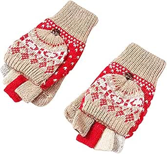 KAOBIO Winter Knitted Convertible Fingerless Gloves Christmas Full ...