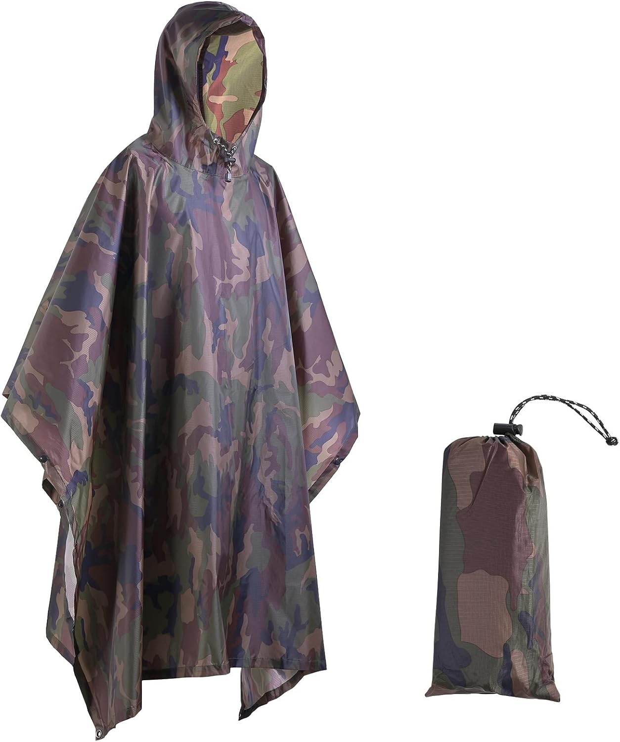 Amazon.com: EAmber Camo Rain Poncho Waterproof Lightweight Hooded ...