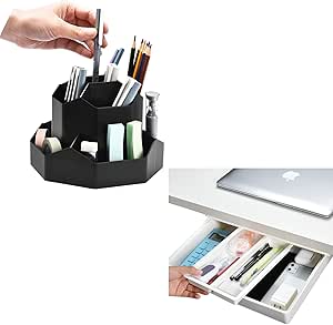 Amazon.com: GGIANTGO 9 Slots 360 Degree Rotating Desk Organizer + Under ...
