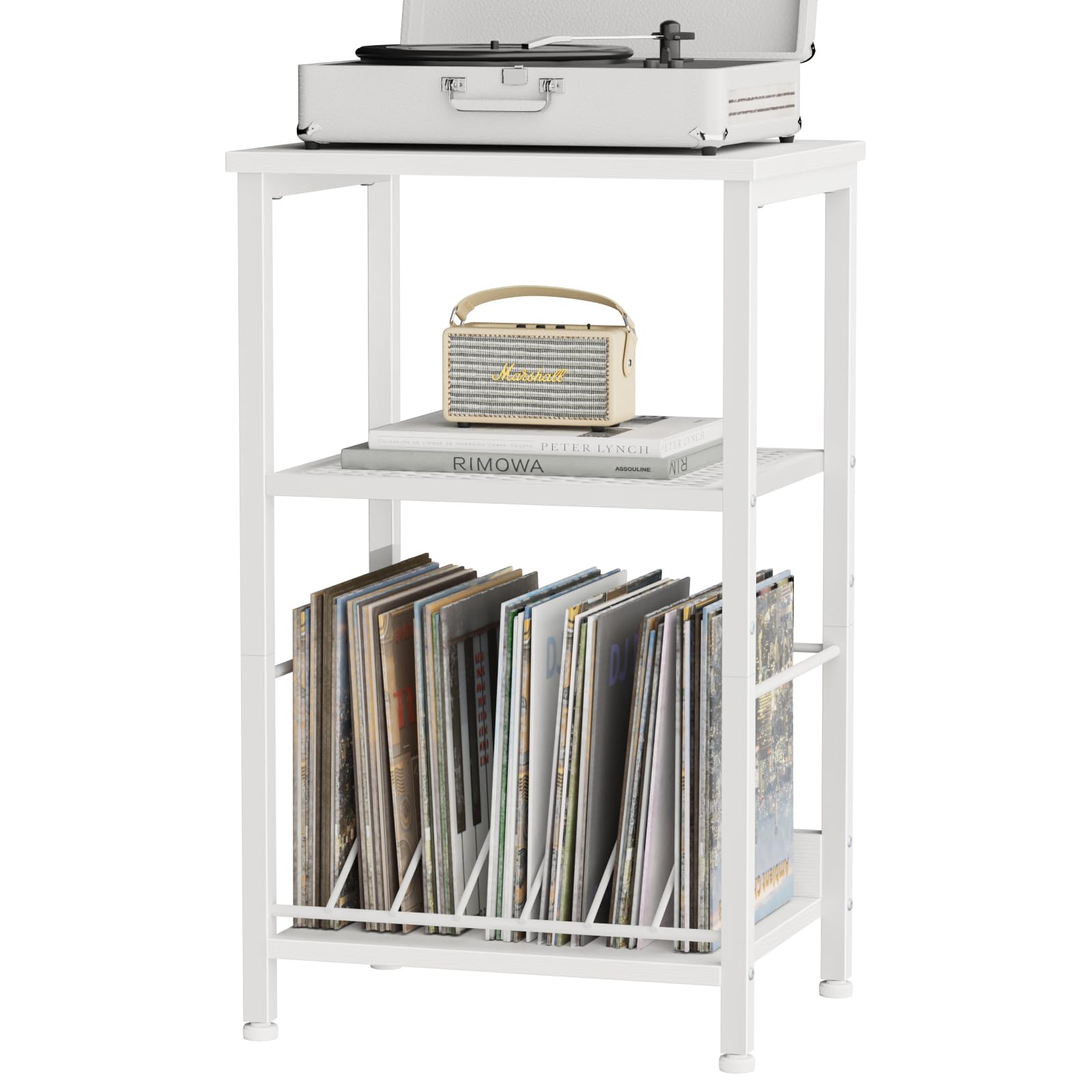 Furologee 3 Tier Record Player Stand, End Table with Storage Shelves ...