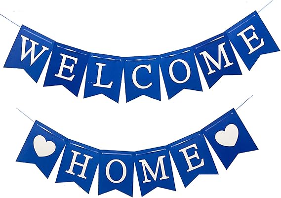 Amazon.com: Welcome Home Banner Decorations Glitter Blue Bunting ...