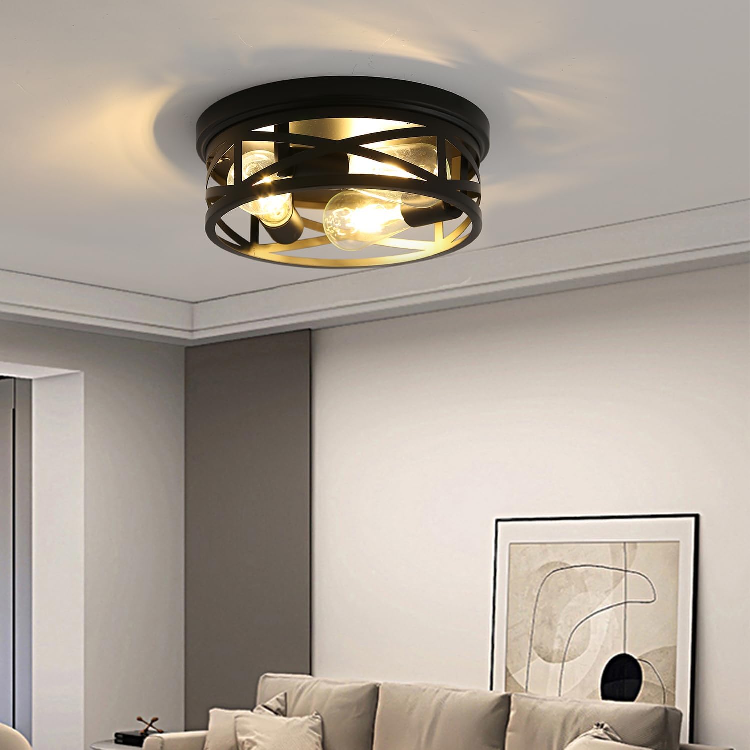 3-Light Flush Mount Ceiling Light Fixture,Matte Black Farmhouse Ceiling ...
