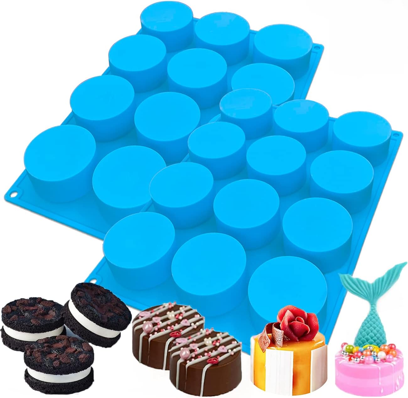Amazon.com: Xindejia 8-Cavity Round Silicone Mold for Soap, Cake, Bread ...