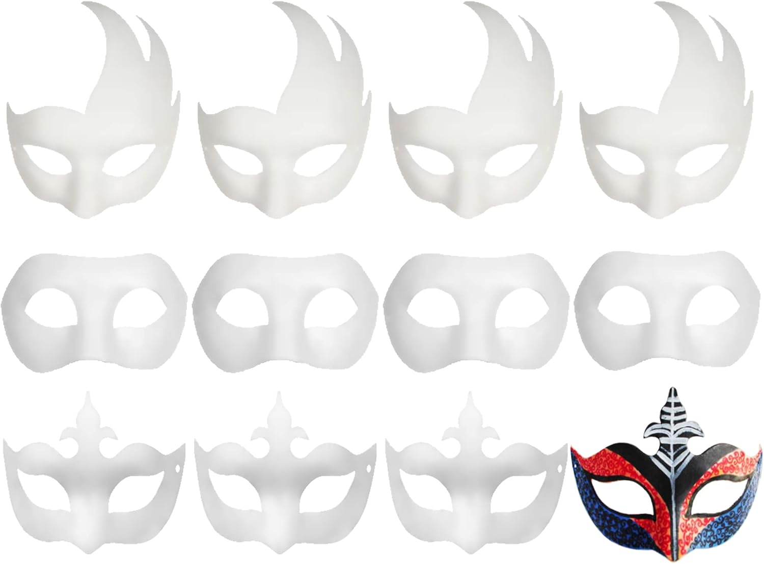 CSPRING 12PCS Cute Paper Face Paintable White Plain DIY Mask for Mardi ...