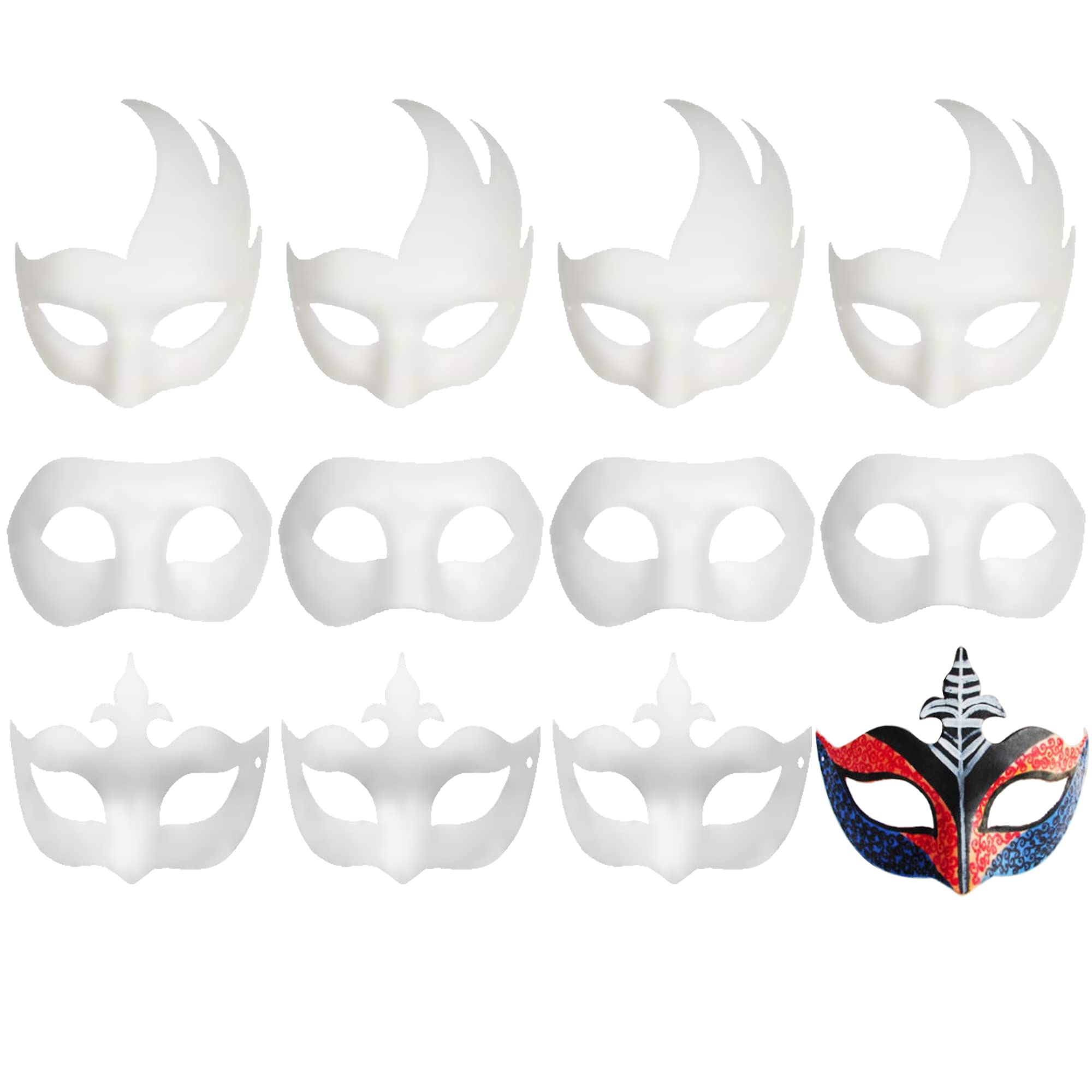 CSPRING 12PCS Cute Paper Face Paintable White Plain DIY Mask for Mardi ...