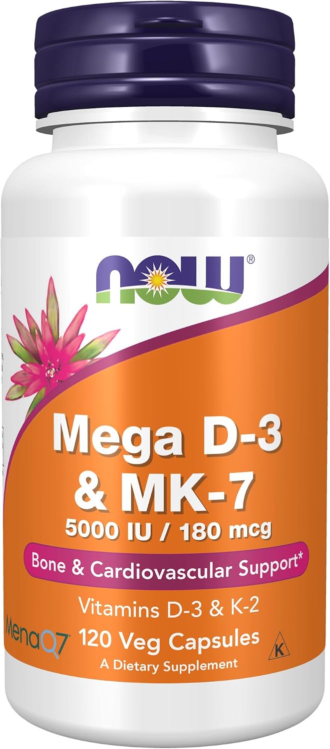 NOW Supplements, Mega D-3 & MK-7, 5000 IU / 180 mcg, Bone ...