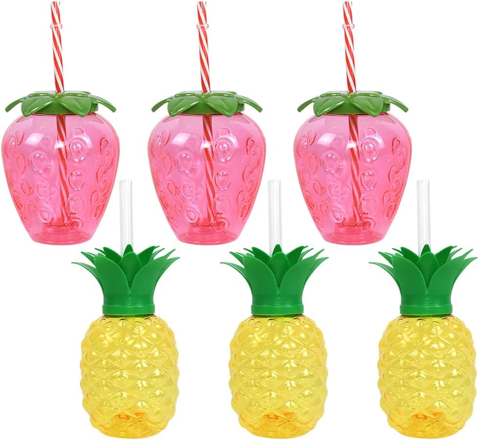 24 x Coconut Cups with Paper Straws - Reusable Plastic 18oz Hawaiian ...