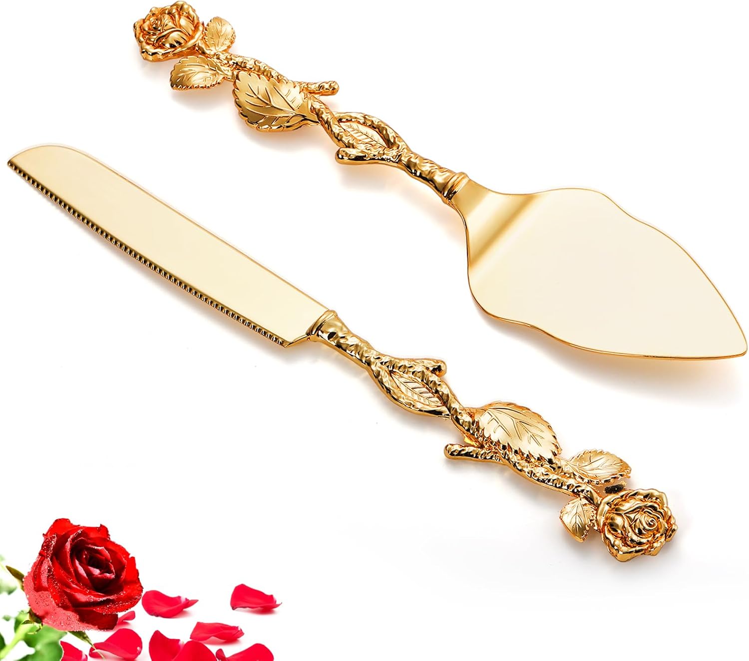Amazon.com | Mezchi Wedding Cake Knife and Server Set, Gold Cake ...