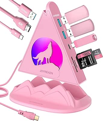 Amazon.com: Wolf USB C Hub, Pink 8-in-1 USBC Multiport Adapter Hub with ...