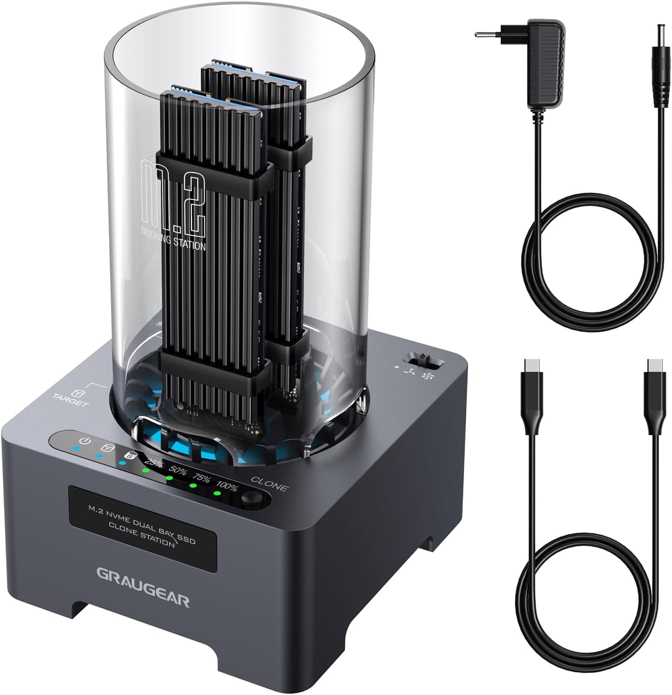 Amazon.com: GRAUGEAR NVMe M.2 SSD Duplicator Dual-Bay Offline Clone ...