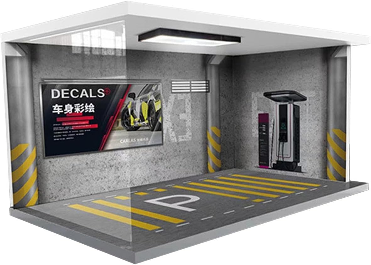 Fonowx 1/18 Garage Display Case LED Parking Lots Vehicle Garage ...