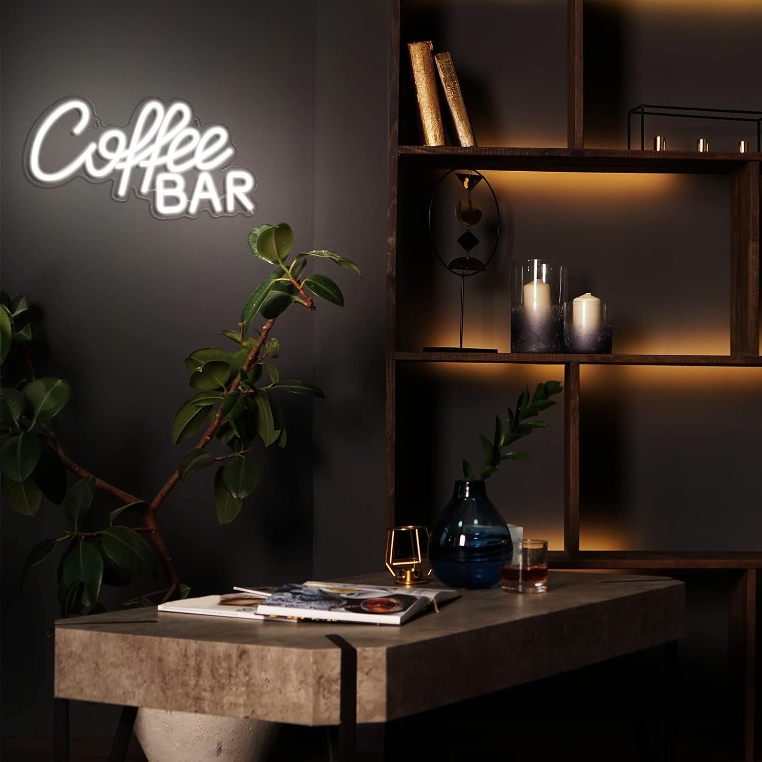Letrero de neón de café para decoración de pared luces LED blancas ...