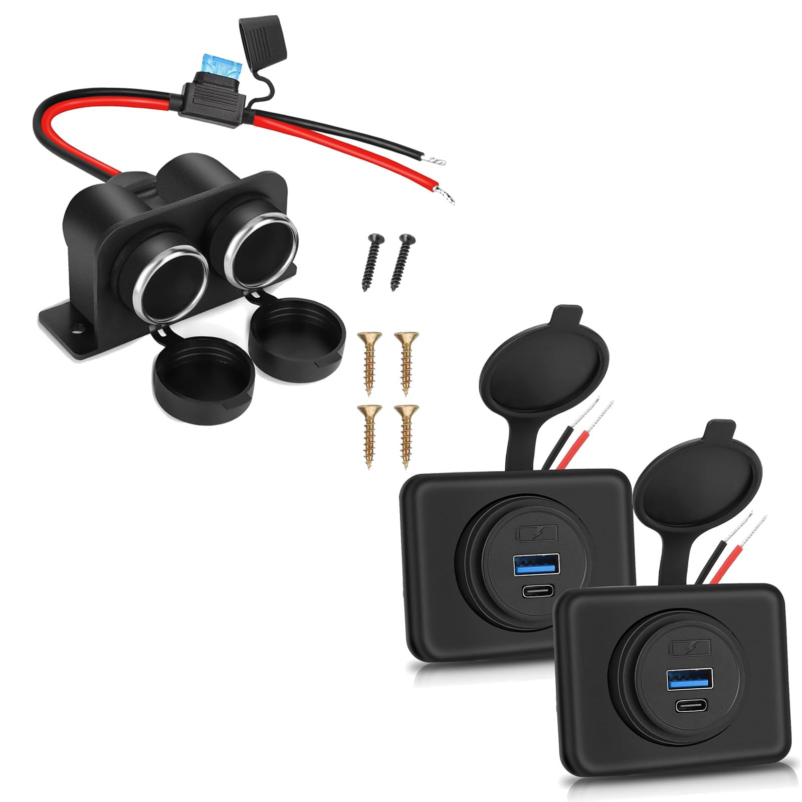 Amazon.com: 2-Socket 12V Cigarette Lighter Socket with Blade Fuse ...