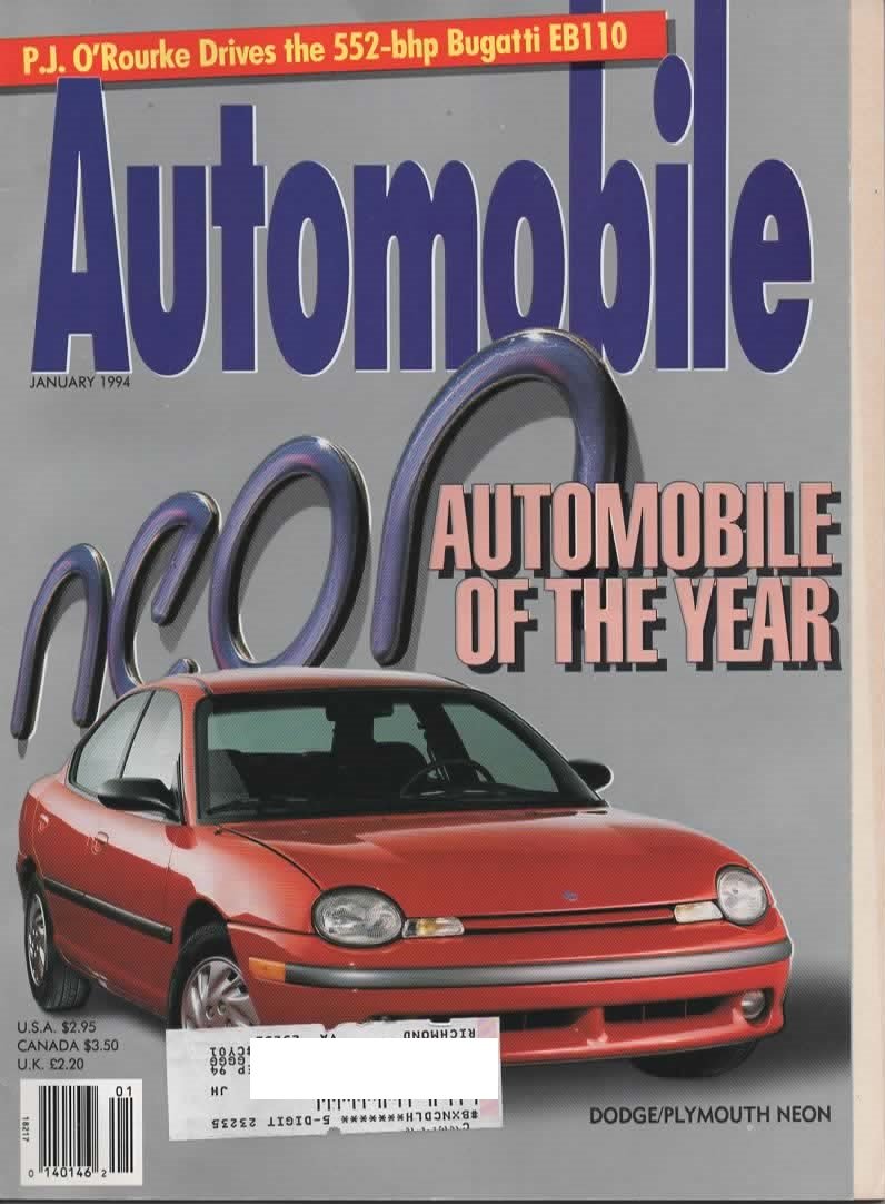 Automobile Magazine, January 1994 (Vol 8 No 10) Dodge Plymouth Neon-Car ...