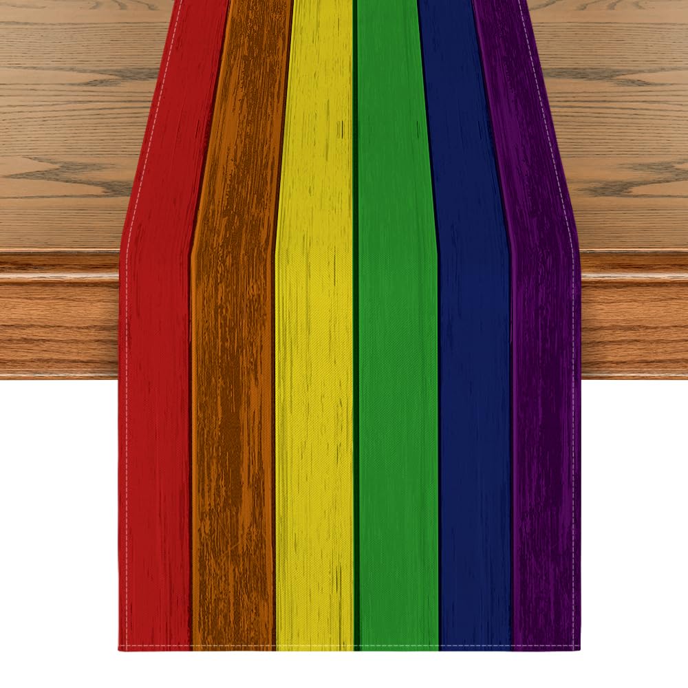 Artoid Mode Colorful Retro Rustic Wood Texture Pride Month Table Runner ...