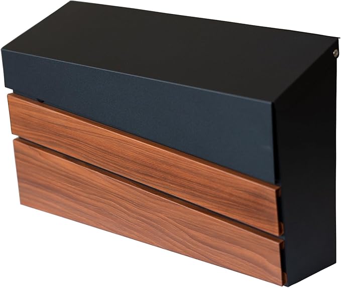 xhlokk Wall-Mount Mailbox, Walnut Wood Panel, Rust Resistant Large ...