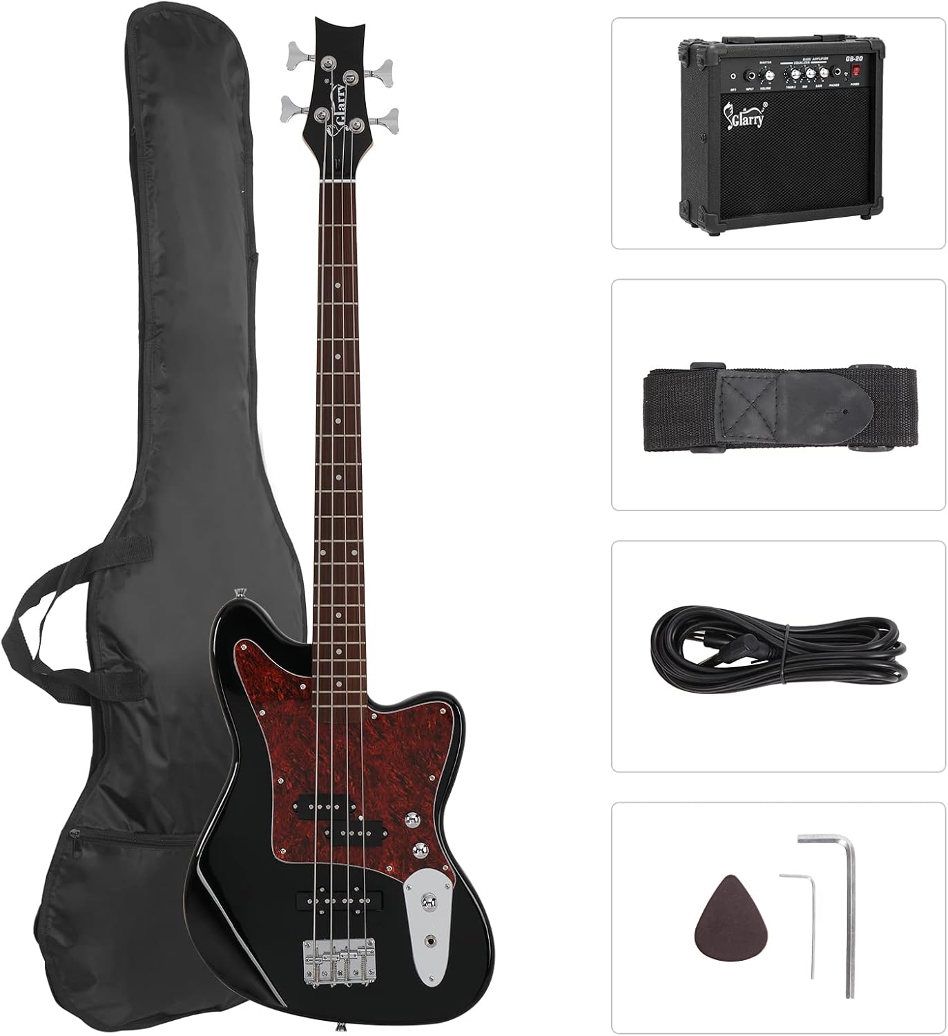 Amazon.com: GLARRY 4 String Electric Bass Guitar Beginner Kit w/20w Amp ...
