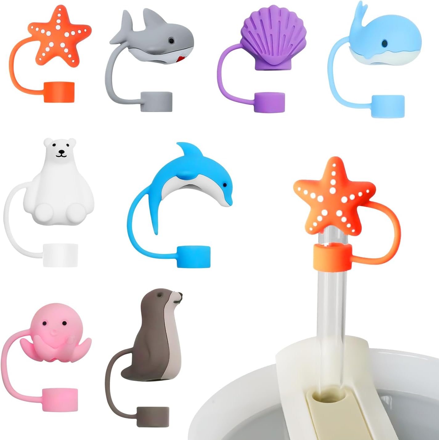 Amazon.com: 6PCS Straw Cover Cap for Stanley Cup, Silicone Sea Animal ...