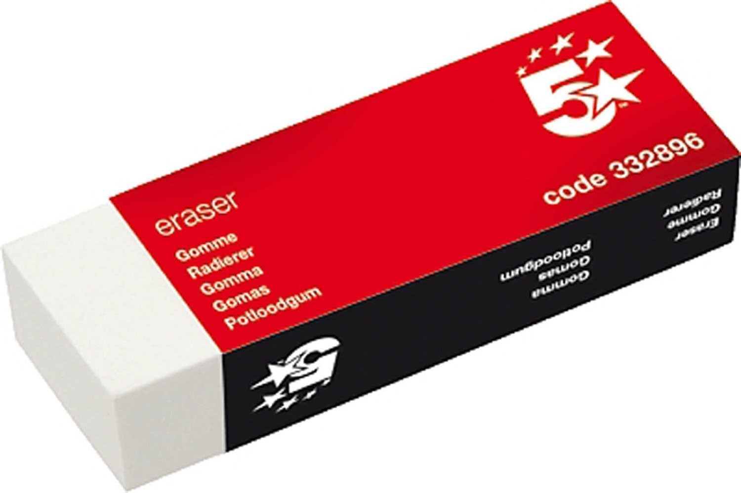 5 Star Office Plastic Eraser Paper-sleeved 60x21x12mm [Pack 10 ...