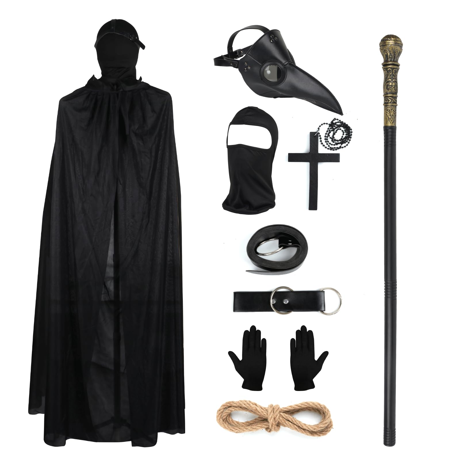 Plague Doctor Costume Set, Retro Leather Bird Mask Long Nose Bird Beak ...
